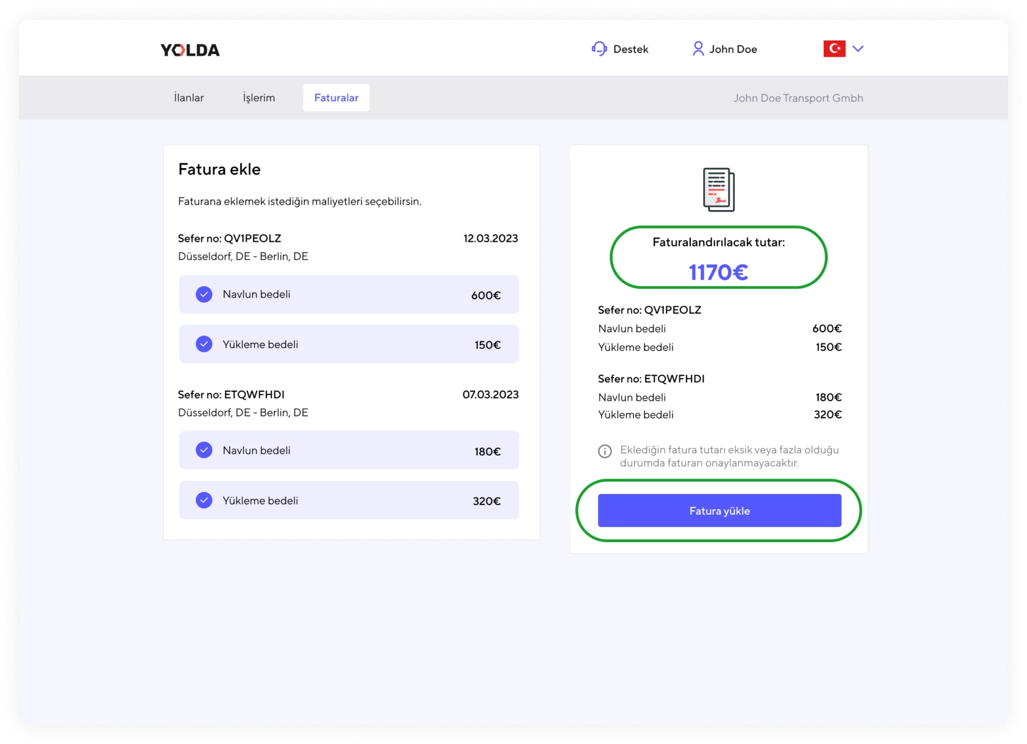 Upload Invoice – ReGreen Lojistik